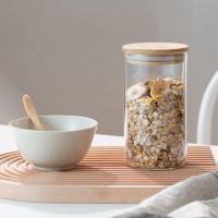 China 25 Oz Borosilicate Glass Storage Containers Transparent Jar With Bamboo Lid for sale