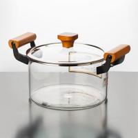 China 2.2L Clear Borosilicate Glass Kitchen Wares Cooking Pot Heat Resistant Hand Blown for sale