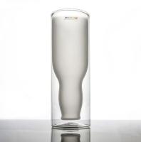China 18 Ounce Etched Double Wall Drinking Glass Upside Down Borosilicate Beer Glass for sale