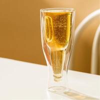 China Custom Clear Upside Down Beer Glass 235ml Hand Blown 8 Oz Double Wall Cups for sale