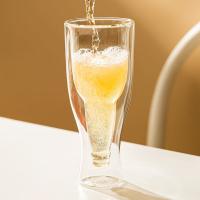 China Custom Clear Upside Down Beer Glass 235ml Hand Blown 8 Oz Double Wall Cups for sale