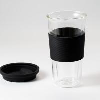 China 14oz Heat Resistant Double Wall Glass Tumblers 400ml With Silicone Lid And Sleeve for sale