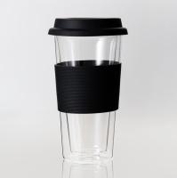 China 14oz Heat Resistant Double Wall Glass Tumblers 400ml With Silicone Lid And Sleeve for sale
