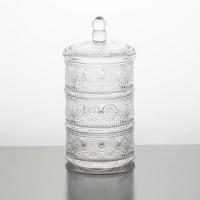 China Stackable Clear Glass Storage Jar 10 Inch 3 Tier Glass Candy Dish Machine Pressed for sale