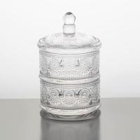 China Stackable Clear Glass Storage Jar 10 Inch 3 Tier Glass Candy Dish Machine Pressed for sale