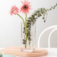 China Square Clear Shaped Glass Vases Machine Pressed 7.8 Inch Height Modern Simple for sale
