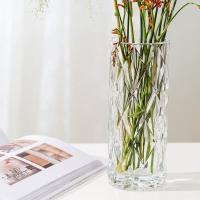 China Rhombus Shaped Glass Vases Machine Pressed Clear Cylinder Glass Vase for sale