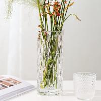 China Rhombus Shaped Glass Vases Machine Pressed Clear Cylinder Glass Vase for sale