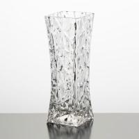 China 24cm Height Tall Square Glass Vases 22.5oz Machine Pressed Clear Crystal Vases for sale