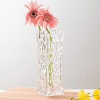 China 24cm Height Tall Square Glass Vases 22.5oz Machine Pressed Clear Crystal Vases for sale