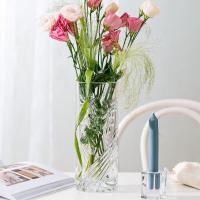 China Embossed Clear Shaped Glass Vases 24.8cm Lead Free Crystal Cylinder Vase for sale