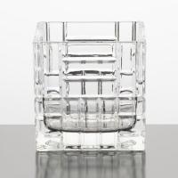 China 8x8x8 cm Home Decoration Glass Stripe Pattern Machine Pressed Cube Glass Vases for sale