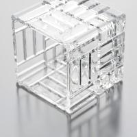 China 8x8x8 cm Home Decoration Glass Stripe Pattern Machine Pressed Cube Glass Vases for sale