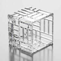 China 8x8x8 cm Home Decoration Glass Stripe Pattern Machine Pressed Cube Glass Vases for sale