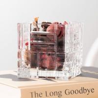 China 8x8x8 cm Home Decoration Glass Stripe Pattern Machine Pressed Cube Glass Vases for sale