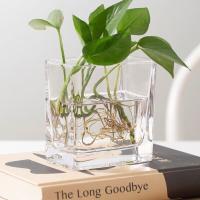 China Transparent 350ml Home Decoration Glass Pressed Small Rectangle Glass Vase for sale