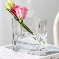 China Hand Blown Home Decoration Glass 4 Inch Height Mini Rectangular Clear Glass Vase for sale