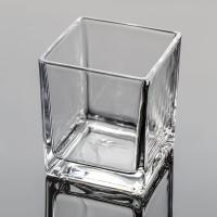 China 4x4 Inch Pressed Decorative Square Glass Vases Crystal Clear Glass Centerpiece for sale