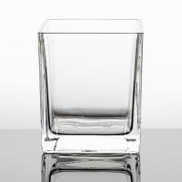 China 4x4 Inch Pressed Decorative Square Glass Vases Crystal Clear Glass Centerpiece for sale