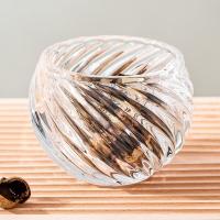 China Striped Round Small Glass Globe Vases Votive Candle Holder Pressed 12 X 8.8cm for sale