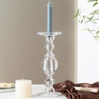 China Large Pillar Taper Clear Color Glass Candle Holder Pressed 11.8 Inch Tall for sale