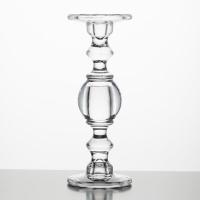 China Large Pillar Taper Clear Color Glass Candle Holder Pressed 11.8 Inch Tall for sale