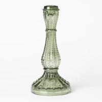 China Green Color Glass Candle Holder Taper Candlestick Machine Made for sale