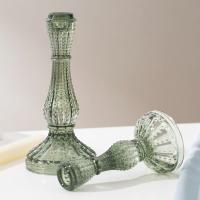 China Green Color Glass Candle Holder Taper Candlestick Machine Made for sale