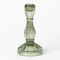 China Green Color Glass Candle Holder Taper Candlestick Machine Made for sale