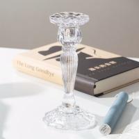 China 18cm Height Clear Glass Taper Candlestick Holders Lead Free Machine Pressed for sale
