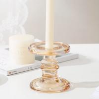 China Electroplate Gold Pillar Color Glass Candle Holder Machine Pressed 11.2cm Height for sale