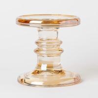 China Electroplate Gold Pillar Color Glass Candle Holder Machine Pressed 11.2cm Height for sale