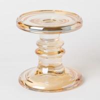 China Electroplate Gold Pillar Color Glass Candle Holder Machine Pressed 11.2cm Height for sale