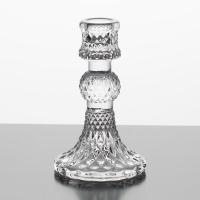 China Blue Depression Tapered Color Glass Candle Holder Pressed Diamond Pattern for sale