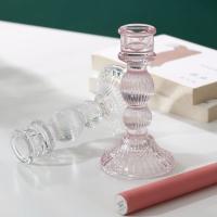 China 6 Inch Color Glass Candle Holder Machine Pressed Crystal Taper Candlestick Holders for sale