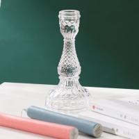 China Clear Depression Glass Crystal Taper Candlestick Holders Diamond Pattern 6.5 Inch for sale