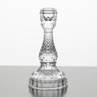 China Clear Depression Glass Crystal Taper Candlestick Holders Diamond Pattern 6.5 Inch for sale