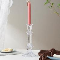 China Clear Color Glass Candle Holder Machine Pressed 23cm Tall Taper Candlesticks for sale