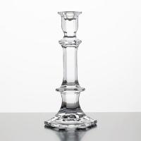 China Clear Color Glass Candle Holder Machine Pressed 23cm Tall Taper Candlesticks for sale