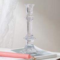 China Clear Color Glass Candle Holder Machine Pressed 23cm Tall Taper Candlesticks for sale