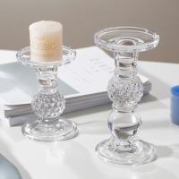China 2 Sizes Glass Pillar Taper Candle Holders Centerpiece For Dining Table for sale