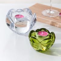 China Lotus Tealight Votive Color Glass Candle Holder Machine Pressed 7cm Height for sale