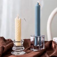 China Mini Square Glass Taper Candle Holder Crystal Clear 4 X 4 X 6cm for sale