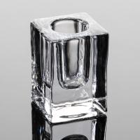 China Mini Square Glass Taper Candle Holder Crystal Clear 4 X 4 X 6cm for sale