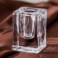 China Mini Square Glass Taper Candle Holder Crystal Clear 4 X 4 X 6cm for sale