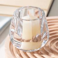 China 3 Inch Clear Faceted Round Glass Votive Candle Holders Machine Pressed for sale