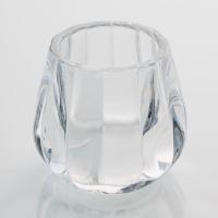 China 3 Inch Clear Faceted Round Glass Votive Candle Holders Machine Pressed for sale