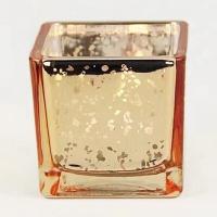 China Square Gold Mercury Color Glass Candle Holder 2 Inch For Tealight Or Votive for sale