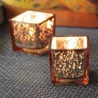 China Square Gold Mercury Color Glass Candle Holder 2 Inch For Tealight Or Votive for sale