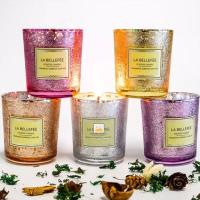 China 200ml 350ml Color Glass Candle Holder Mercury Pillar Scented Candle Stand for sale